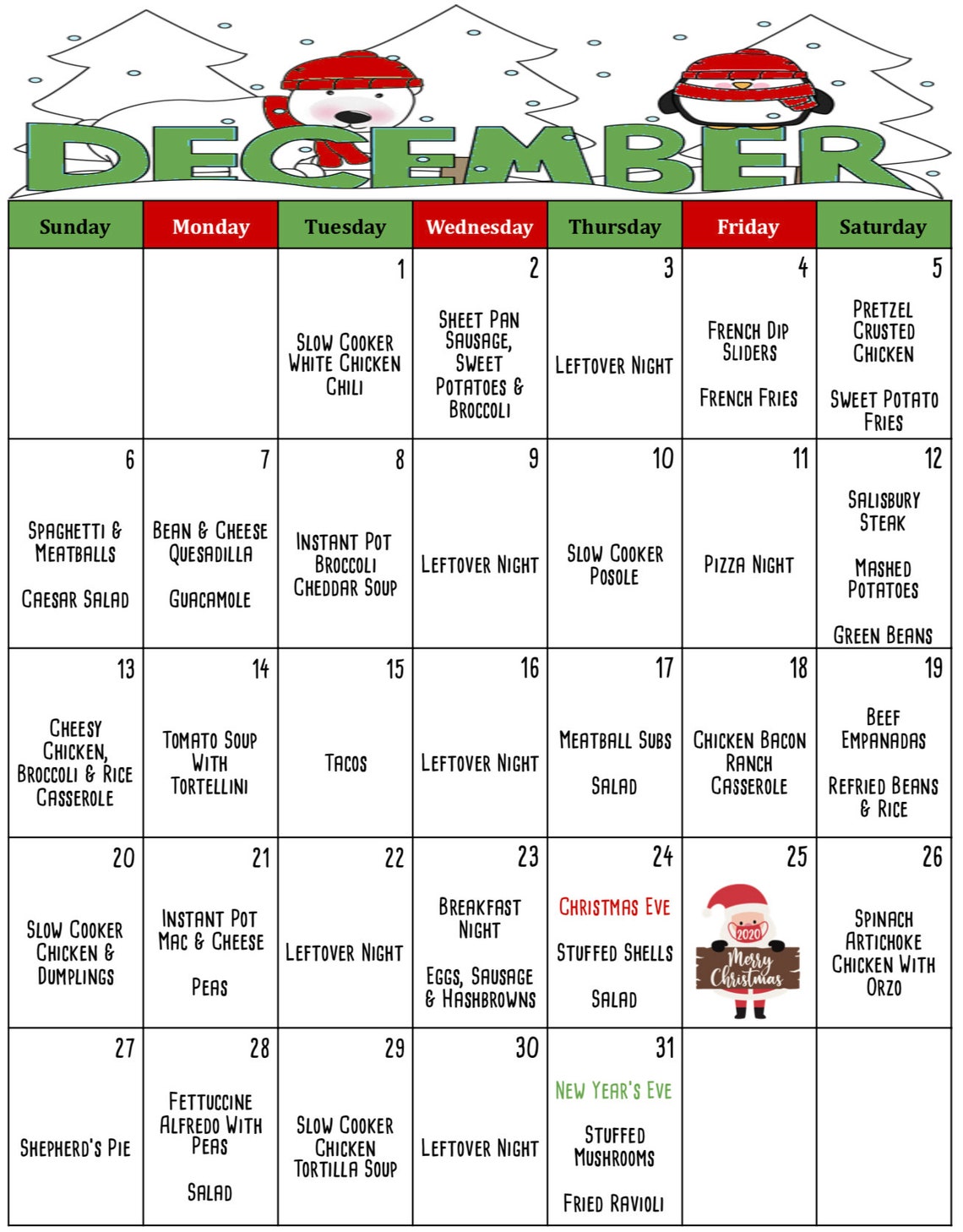 December 2020 Monthly Breakfast Lunch and Dinner Budget Meal - Etsy