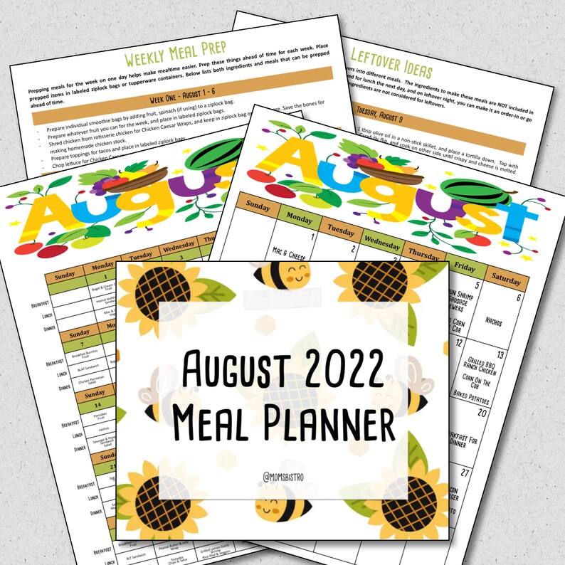 August 2022 Meal Planner Printable Weekly Meal Plan & Grocery List Meal ...