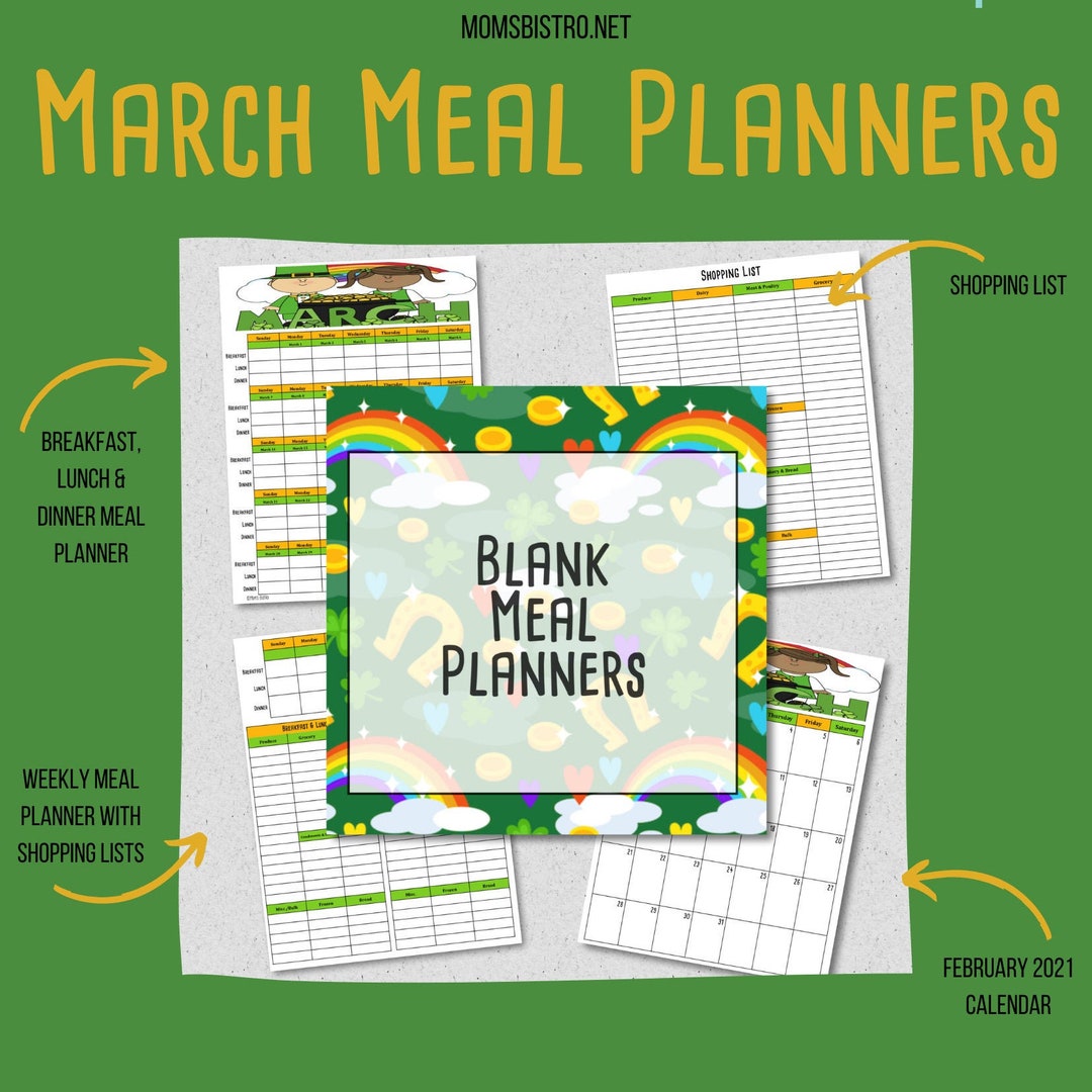 MARCH 2021 Meal Planning Printables - Monthly Meal Plan - Weekly Meal ...