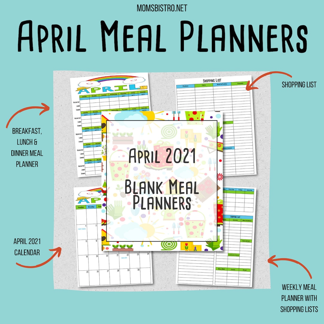 APRIL 2021 Meal Planning Printables - Monthly Meal Plan - Weekly Meal ...