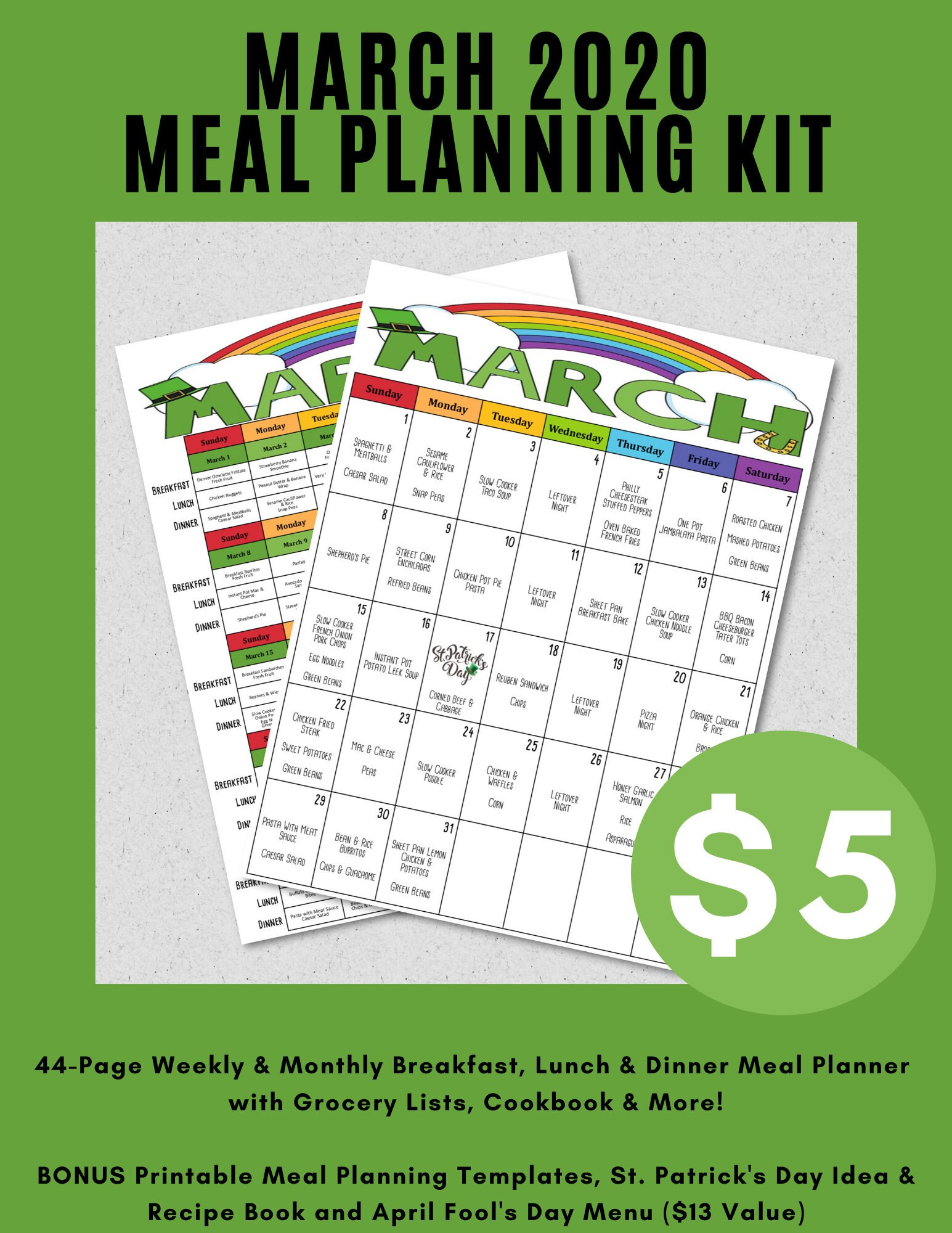 March 2020 Meal Planner and Cookbook Monthly & Weekly Meal Planner W ...