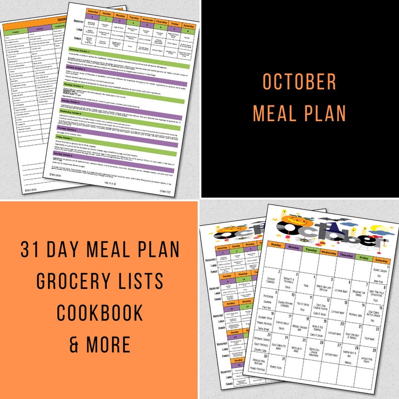 Printable Meal Plan October Meal Plan Monthly Meal Planner W/ Grocery ...