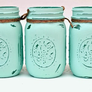 Mint Mason Jars, Mason Jar Decor, Mason Jars Bulk, Painted Jars, Dorm ...