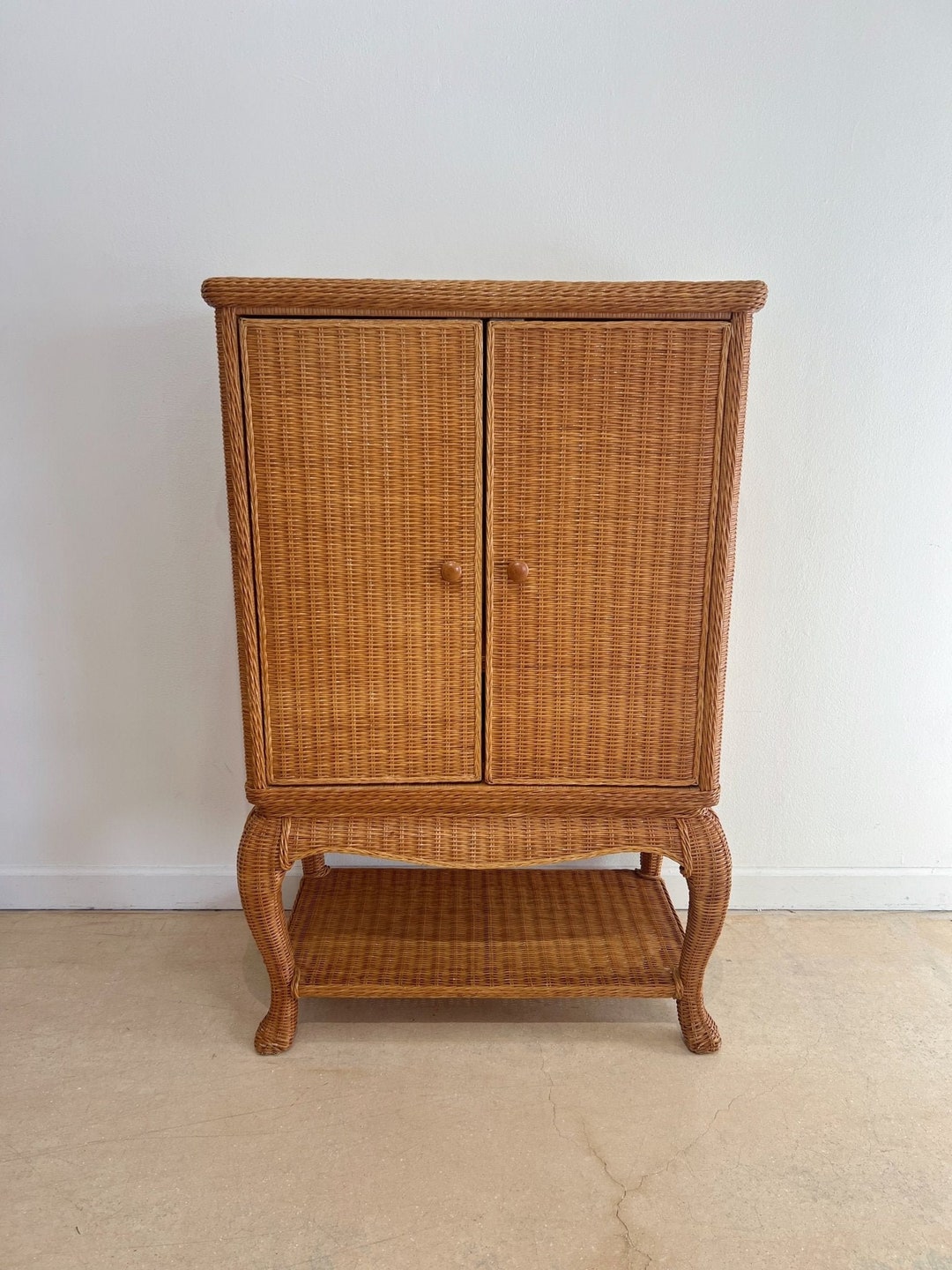 Vintage Wicker TV Hutch - Etsy