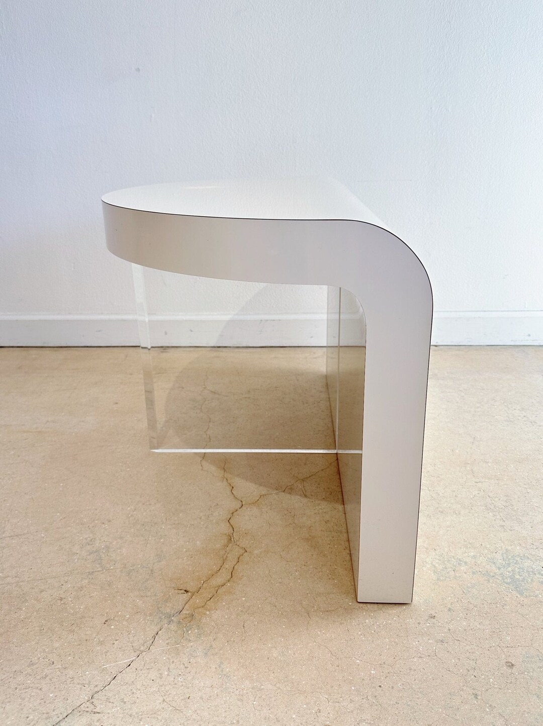 Vintage White Laminate & Acrylic Waterfall Side Table - Etsy