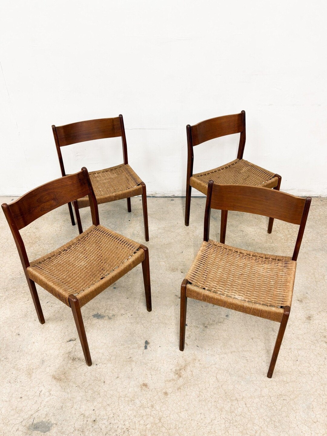 Woven Paper Cord + Teak Dining Chairs (x4) *MESSAGE US for Shipping ...
