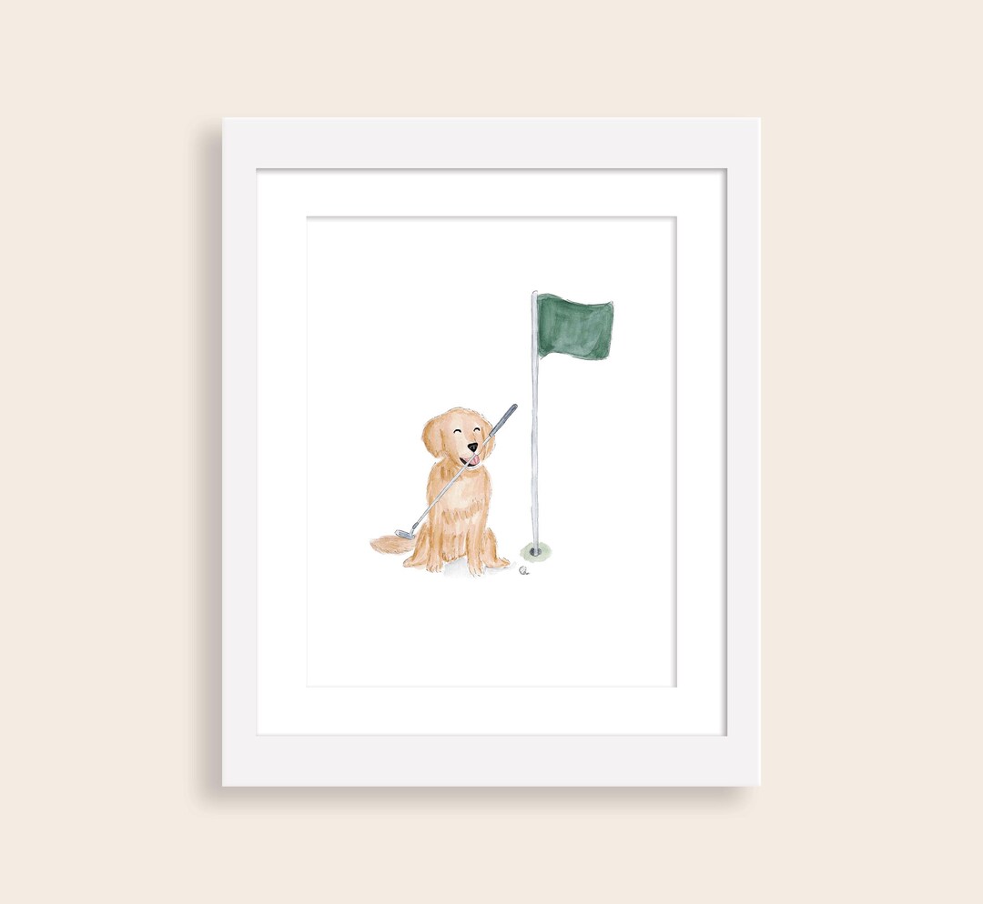 Golf Flag and Dog Watercolor Art Print Golf Nursery Decor Boy Golf Wall ...