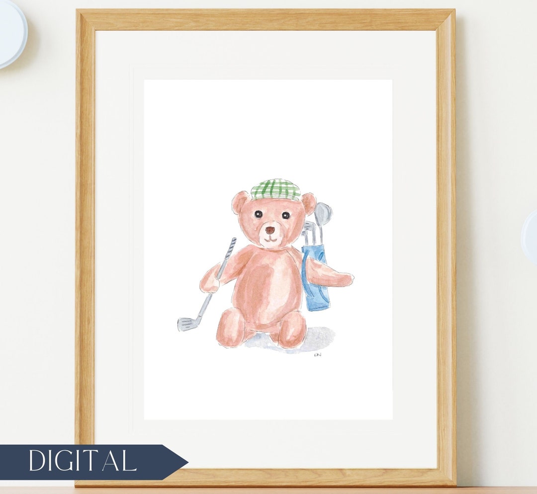 Watercolor Golf Teddy Bear Nursery Art Print Golf Nursery Decor Classic ...