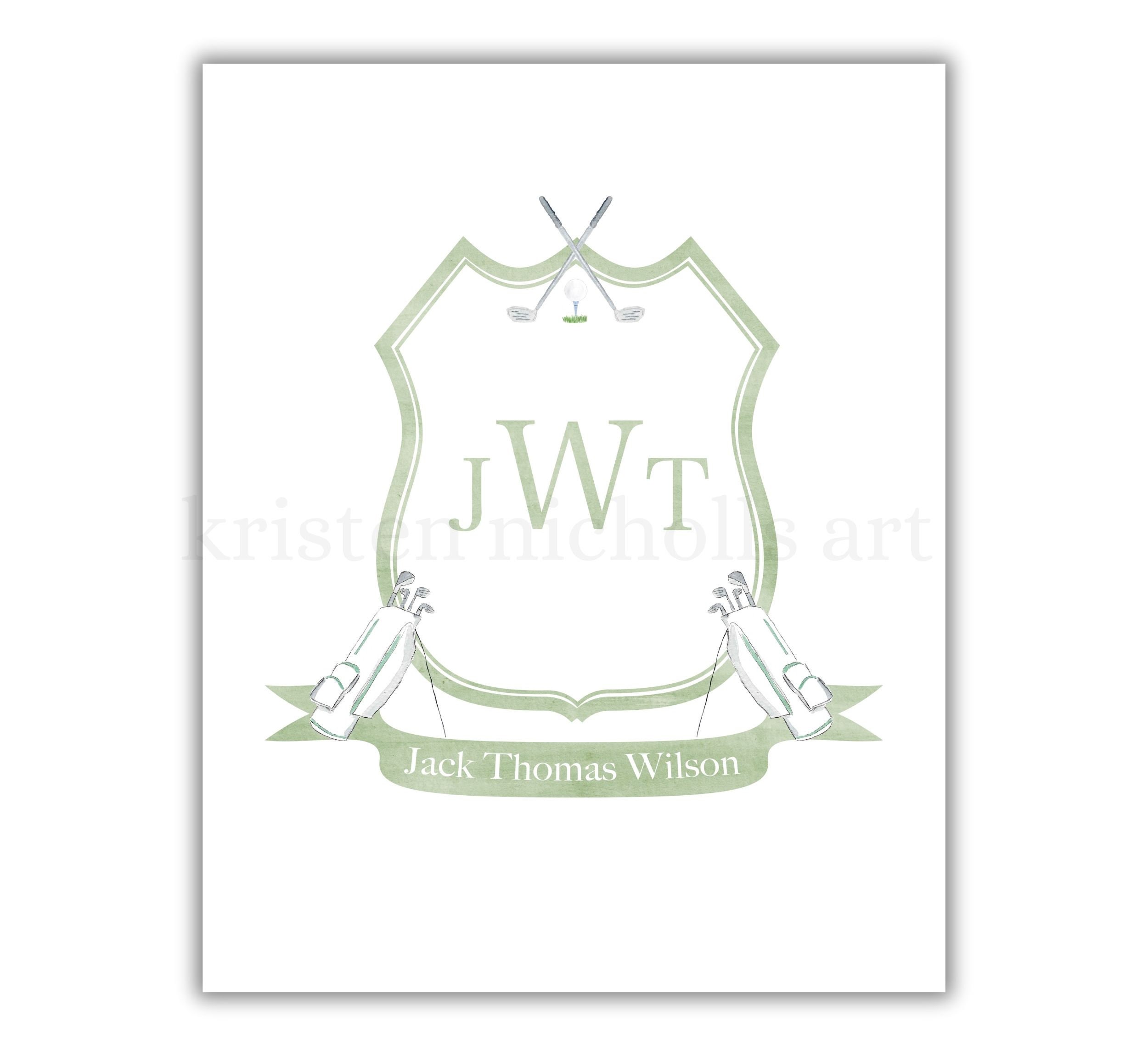 Custom Monogrammed Baby Boy Golf Crest Watercolor | Personalized ...