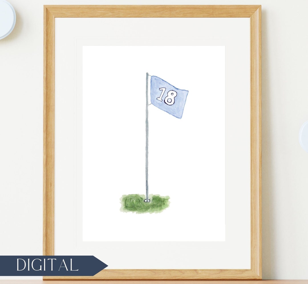 Golf Flag 18th Hole Watercolor Print Boy Nursery Room Wall Art Golf ...