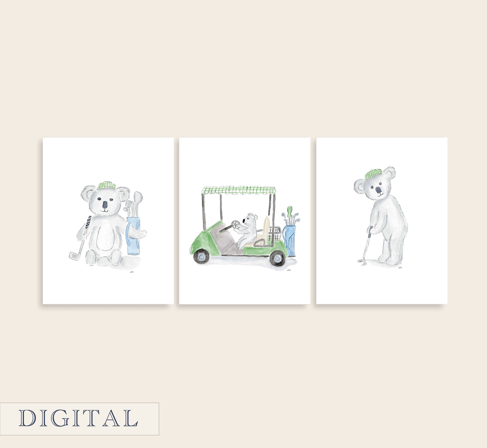 Watercolor Golf Koala Bears Nursery Art Prints | Boy Golf Nursery Art ...