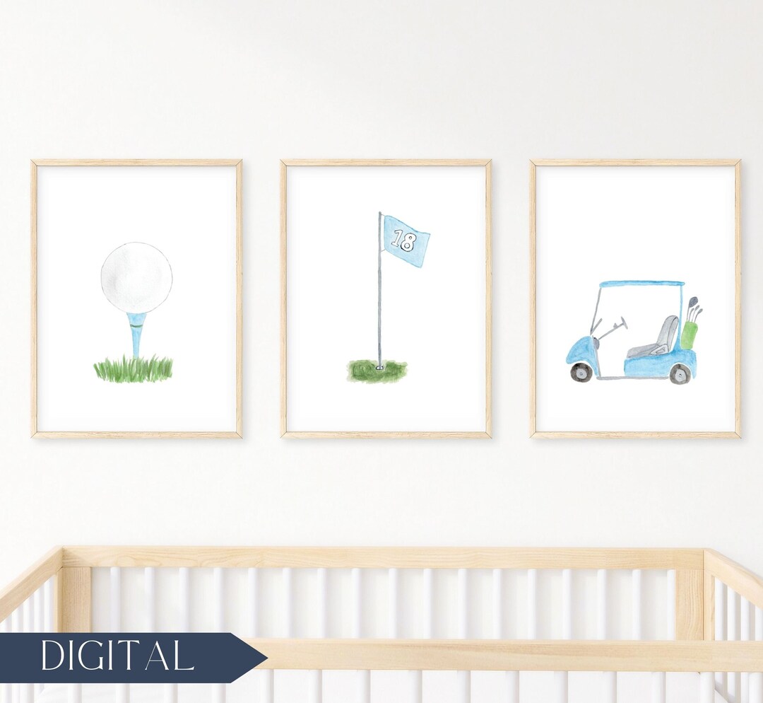 Watercolor Golf Nursery Decor Prints in Light Blue | Watercolor Golf ...