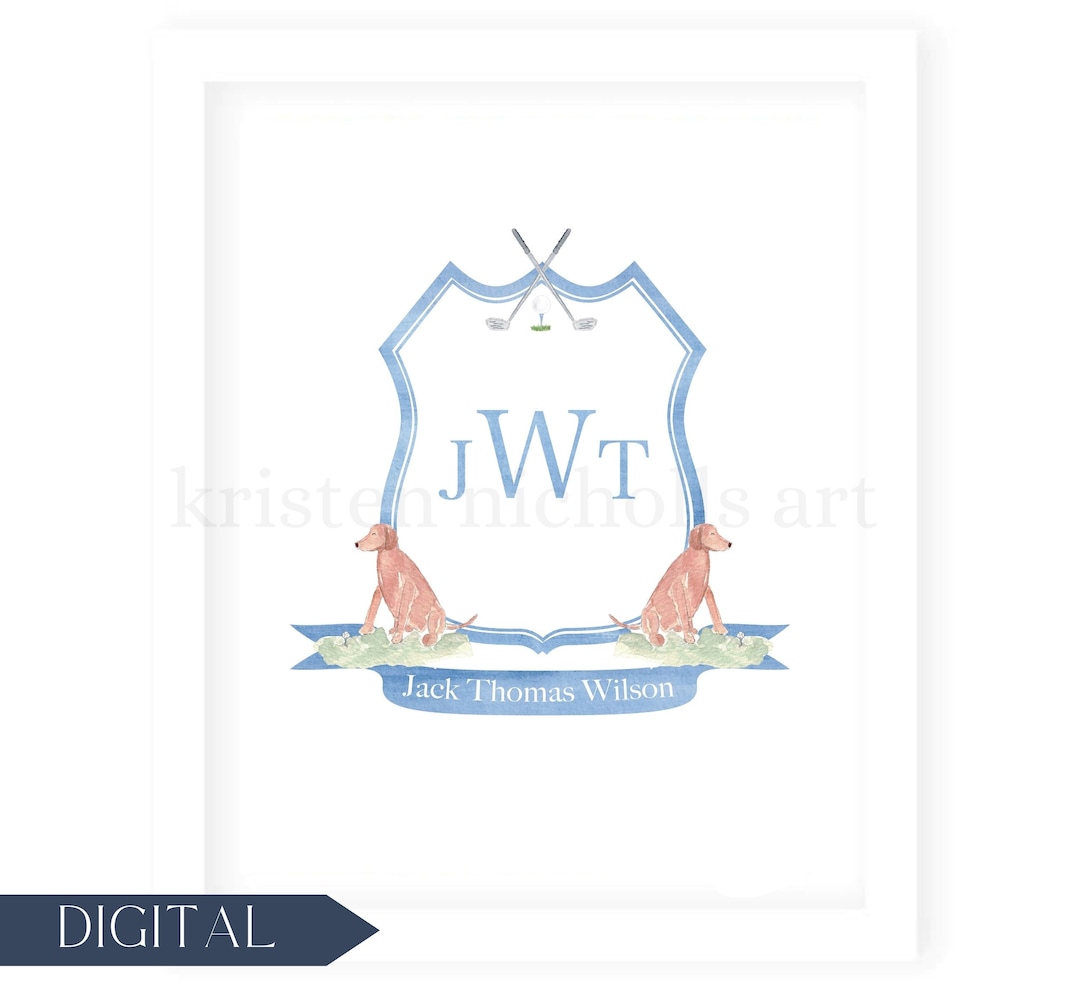 Custom Monogrammed Baby Boy Golf Crest Watercolor | Personalized ...