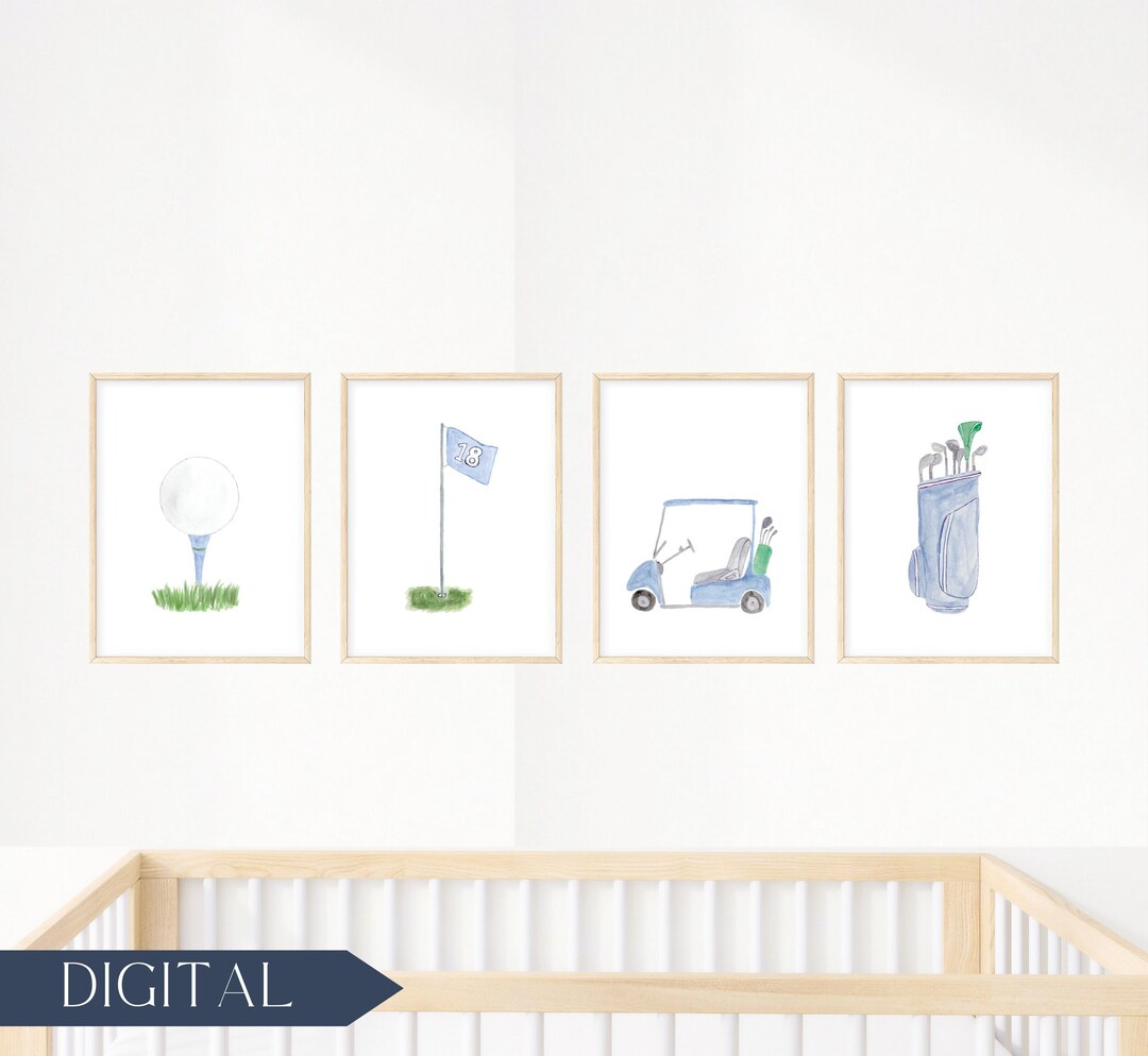 Watercolor Golf Nursery Decor Prints in Navy Blue | Watercolor Golf ...
