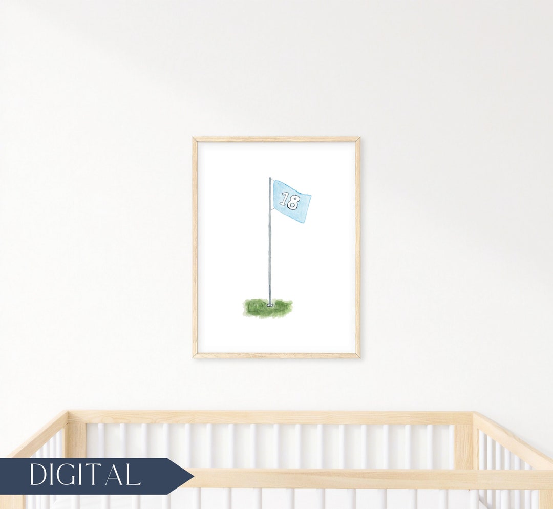 Watercolor 18th Hole Golf Flag and Hole Nursery Decor Art - Etsy