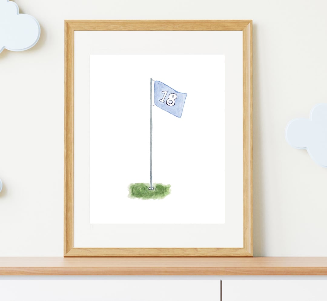 Navy Golf Flag 18th Hole Watercolor Print Boy Nursery Room - Etsy