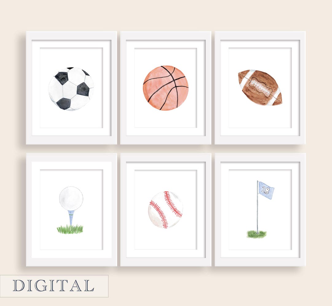 Watercolor Sports Nursery Decor Wall Art | Soccer, Basketball, Football ...