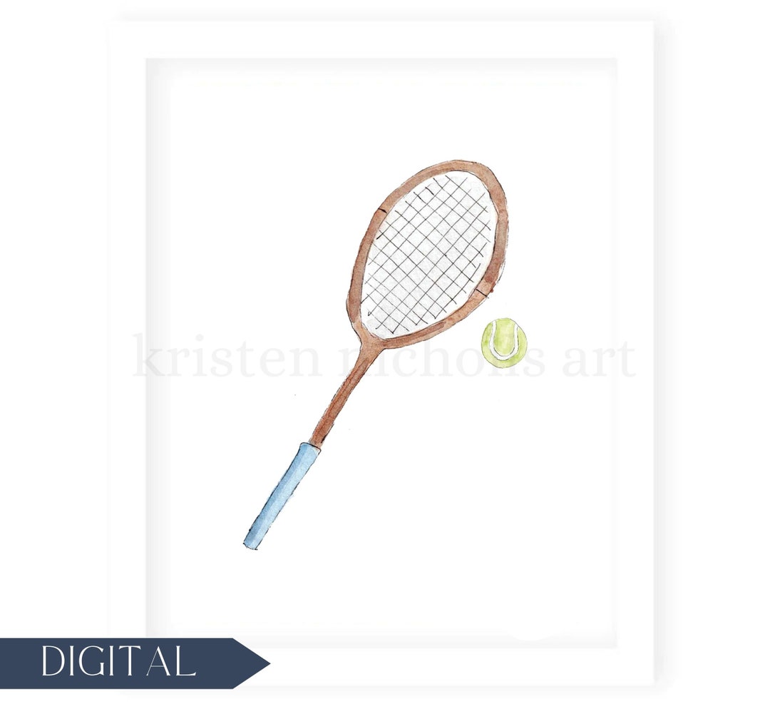 Watercolor Tennis Racket and Ball Wall Art | Girl Sports Wall Art ...