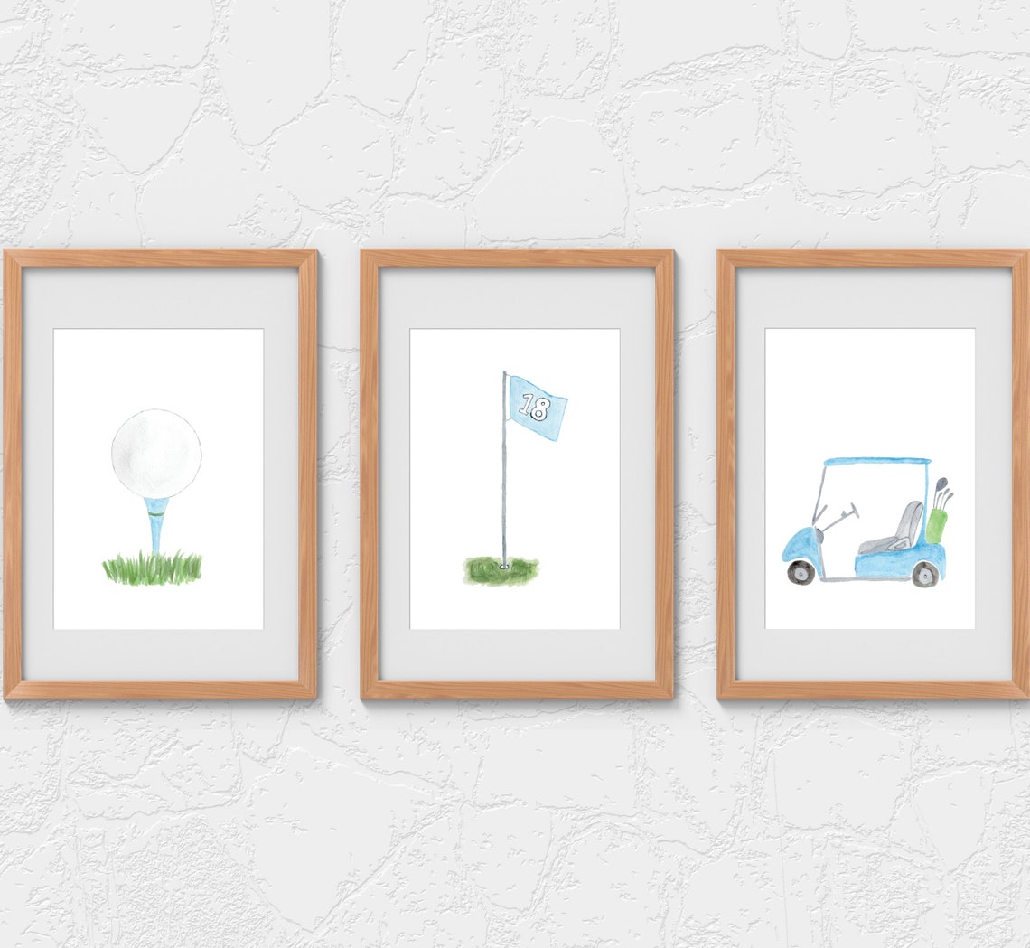 Watercolor Golf Nursery Decor Prints in Light Blue | Watercolor Golf ...