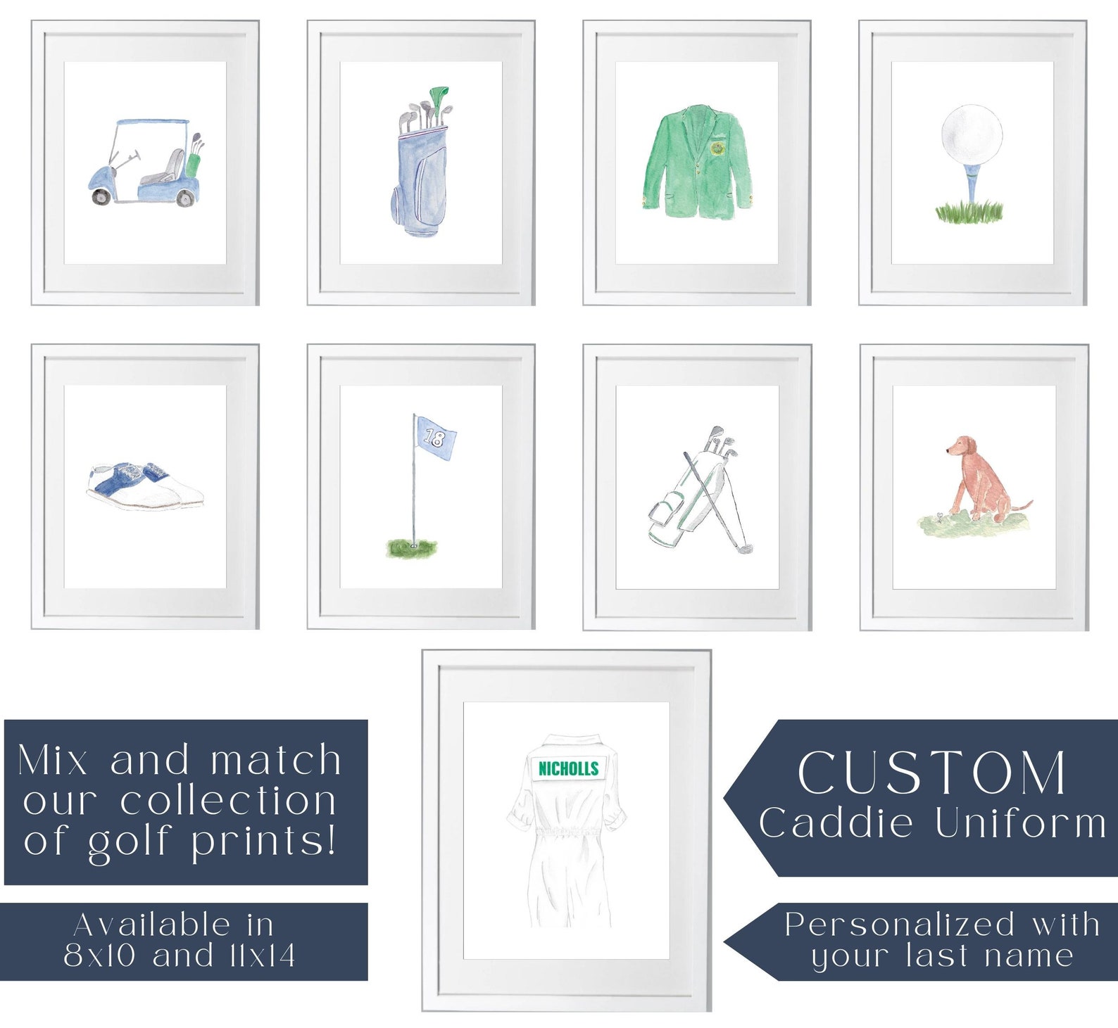 Watercolor 18th Hole Golf Flag and Hole Nursery Decor Art Print | Blue ...