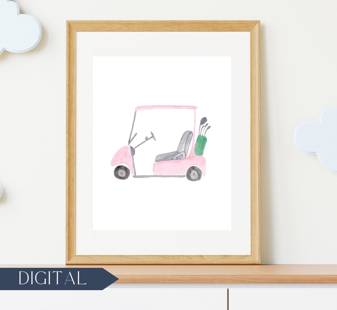 Watercolor Pink Golf Cart Print for Nursery Girl Golf Decor - Etsy