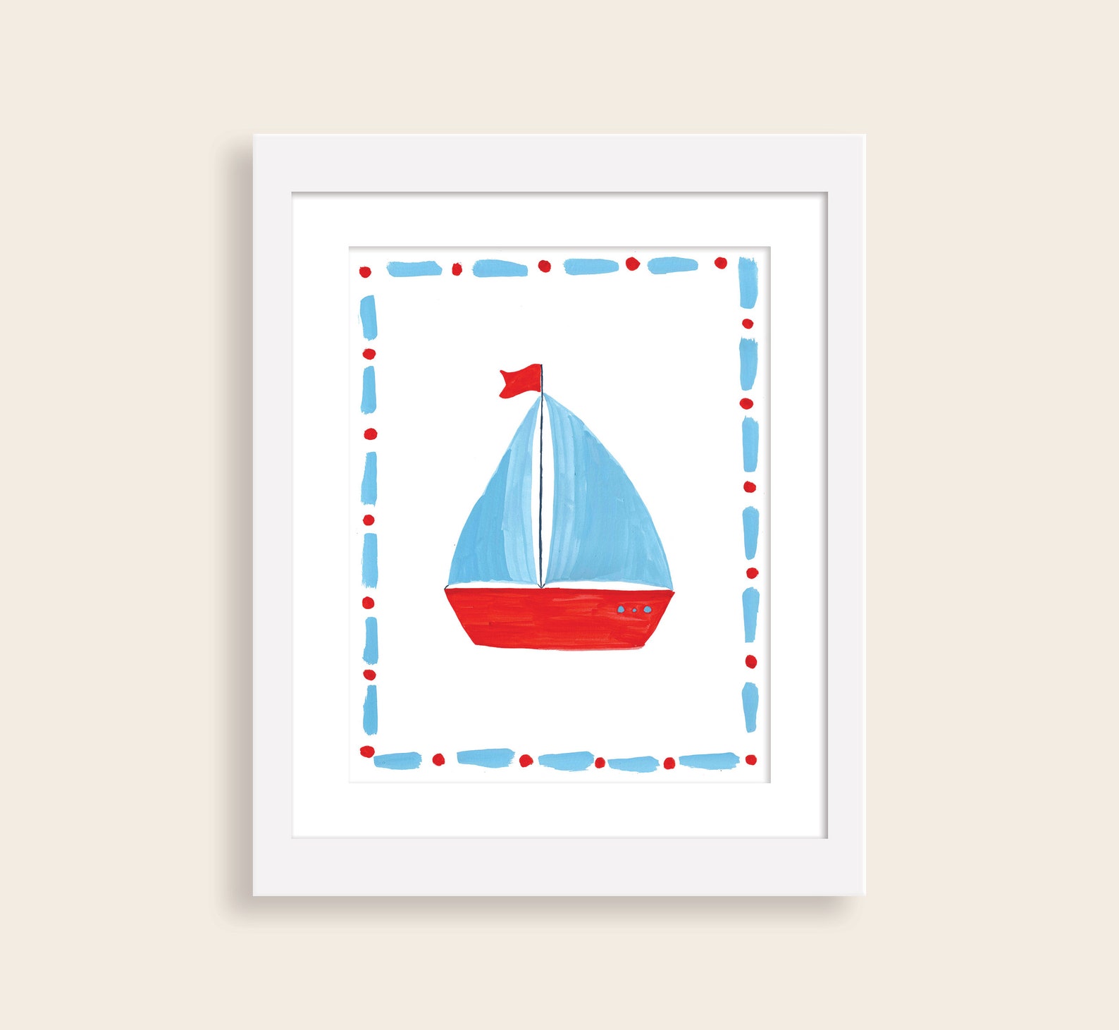 Red and Blue Sailboat Watercolor Nursery Art Print | Boy Nursery Decor ...