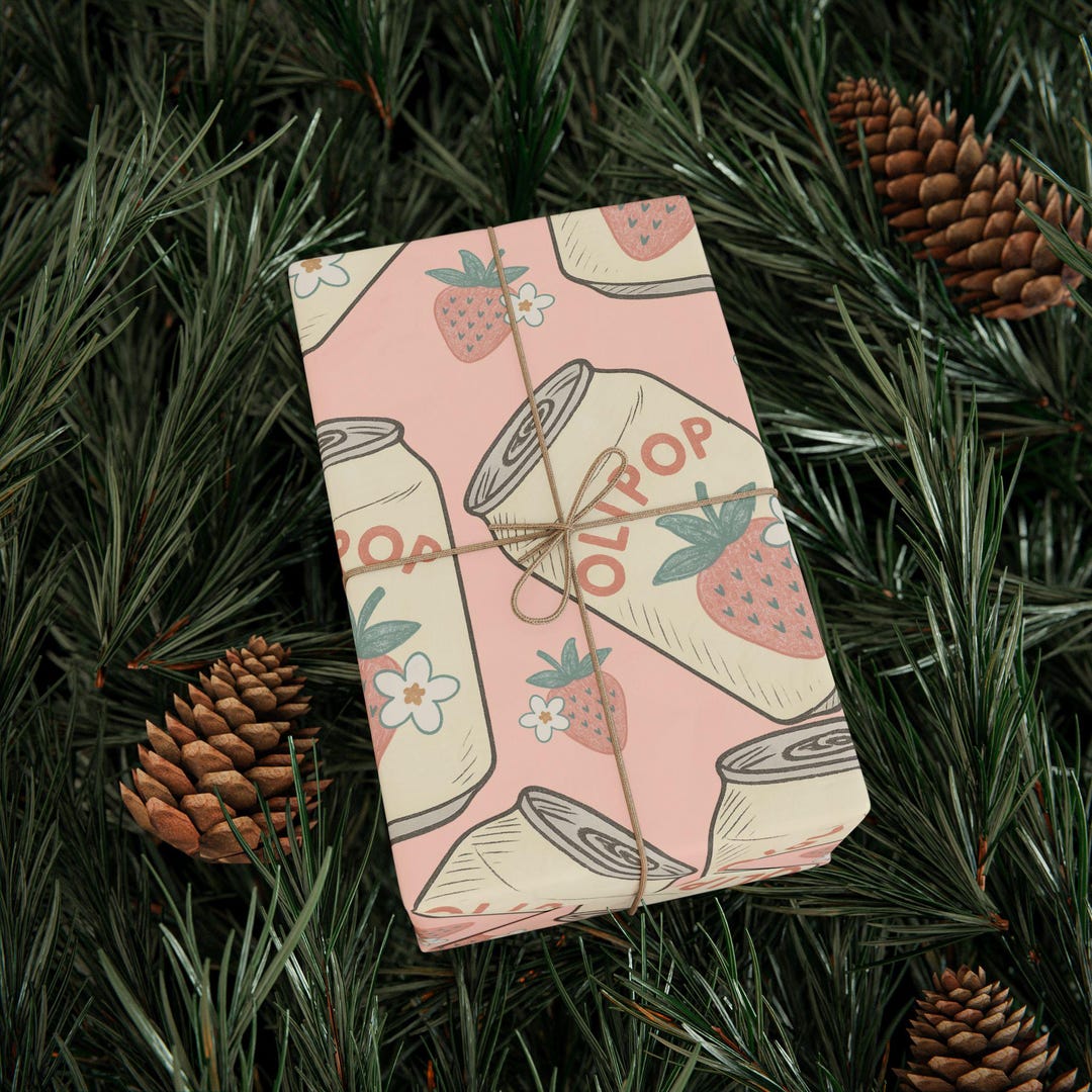 Strawberry Soda Pop Pattern Wrapping Paper | Retro Pink Beverage Print ...