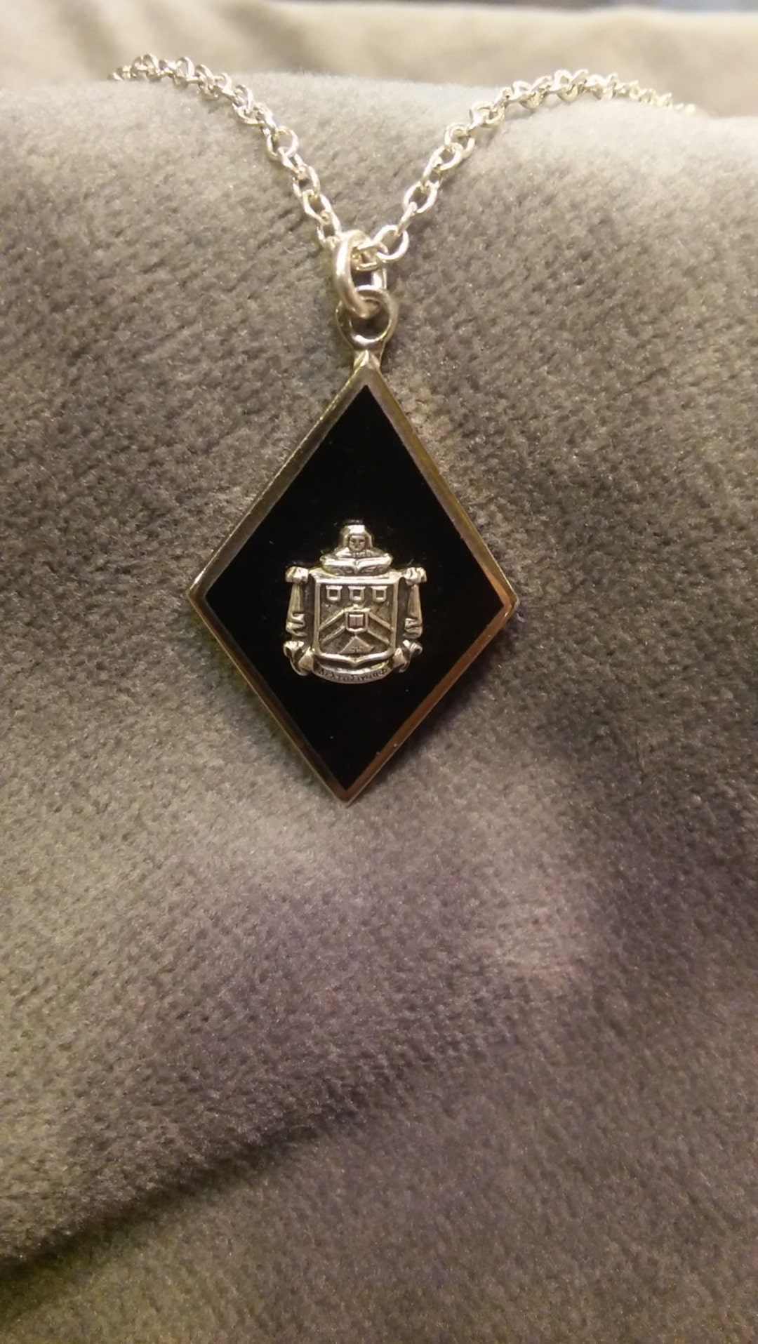 Vintage Sterling Silver and Black Enamel Masonic Diamond Shaped Pendant ...