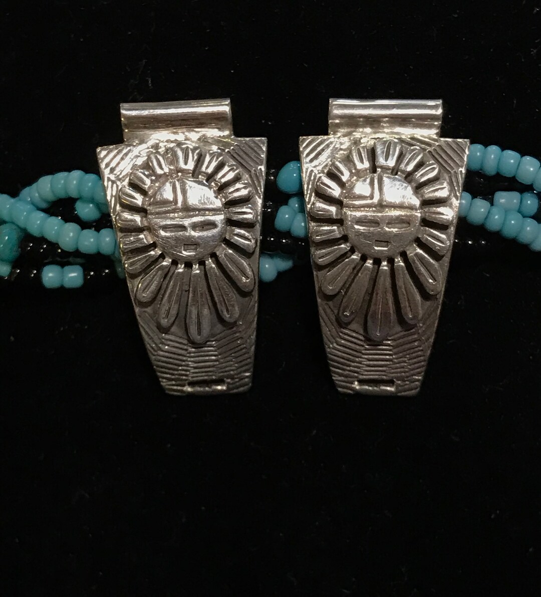 Vintage AT Artist Zuni Sterling Silver Sun Face Watch Band End Pieces ...