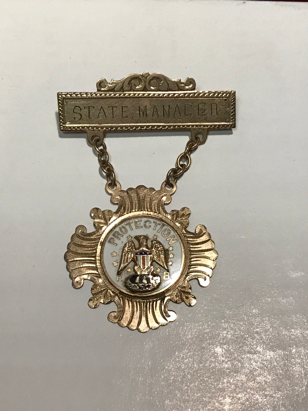 8k Gold STATE MANAGER Fraternal Brotherhood Medallion Pin 1912 - Etsy