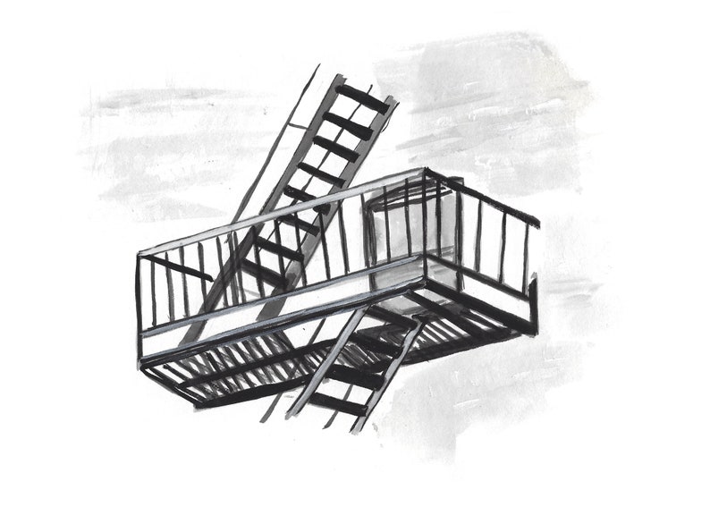 Fire Escape Illustration Print, New York City Print, Art Print, Wall ...