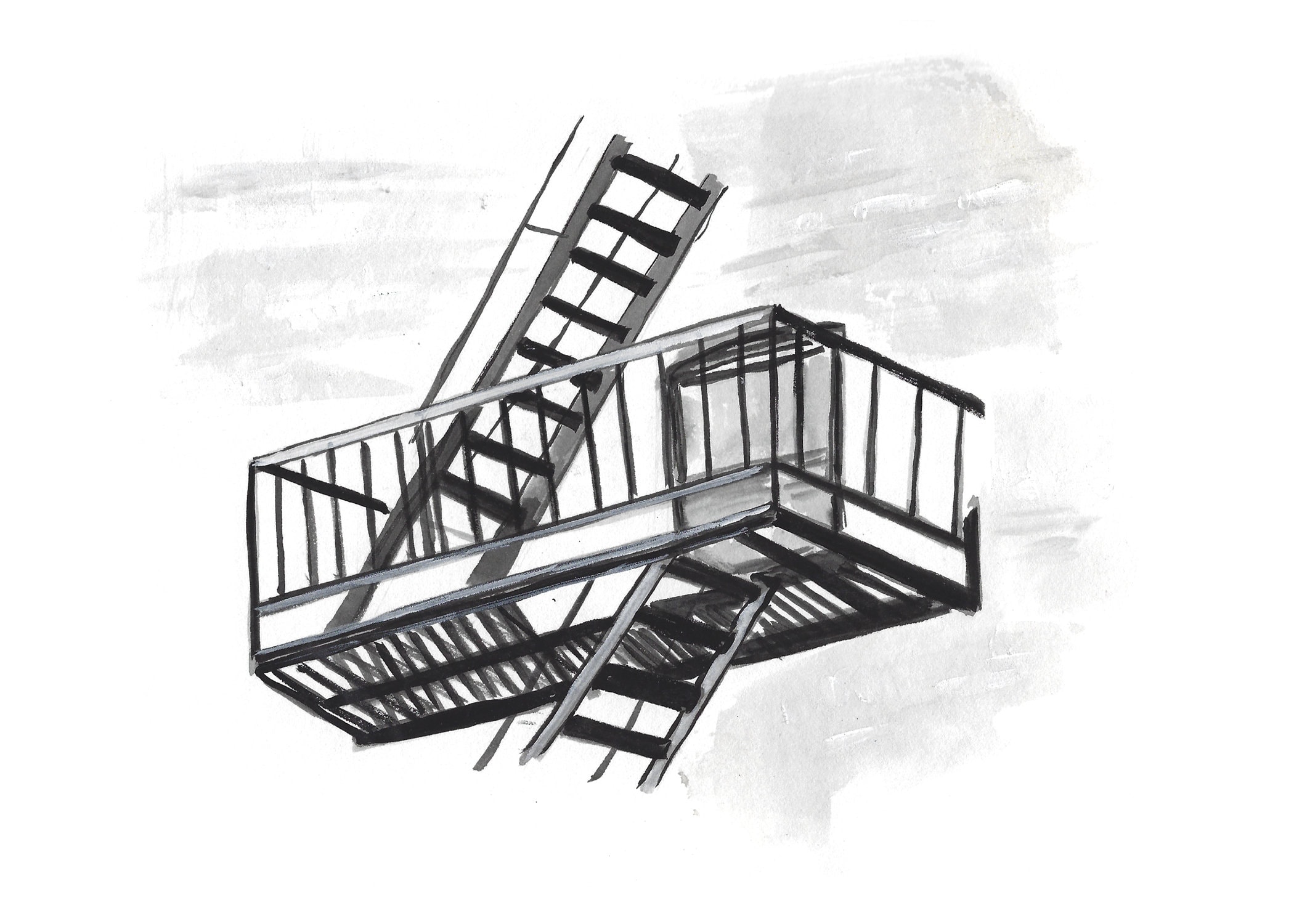 Fire Escape Illustration Print, New York City Print, Art Print, Wall ...