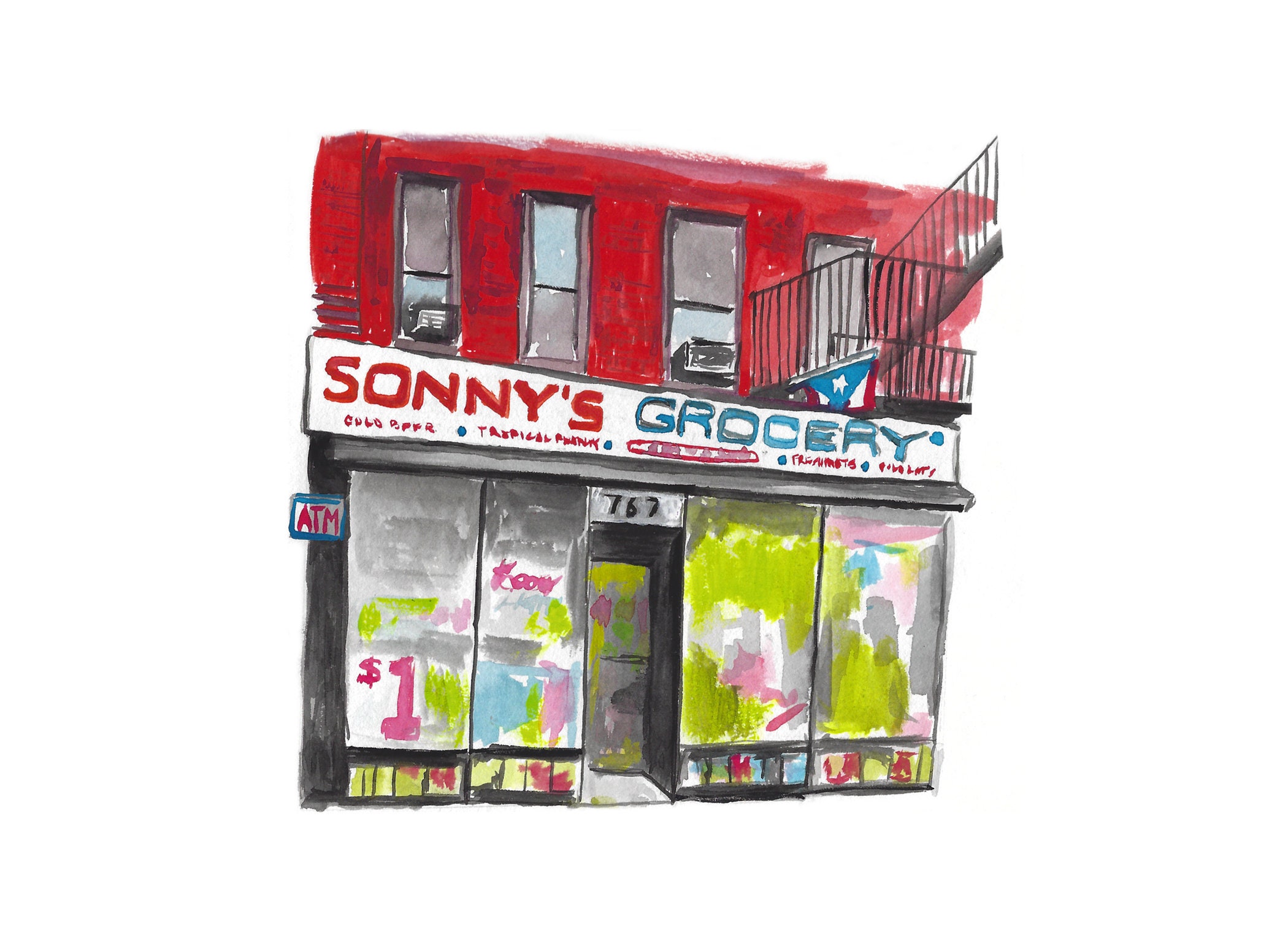 Bodega ilustración arte impresión de pared, impresión de arte, arte de ...