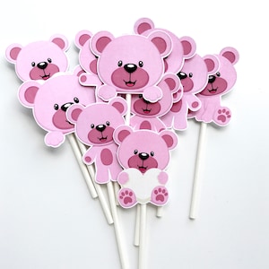 Pink Bear Cupcake Toppers Girl Bear Cupcake Toppers Bear Cake Toppers ...
