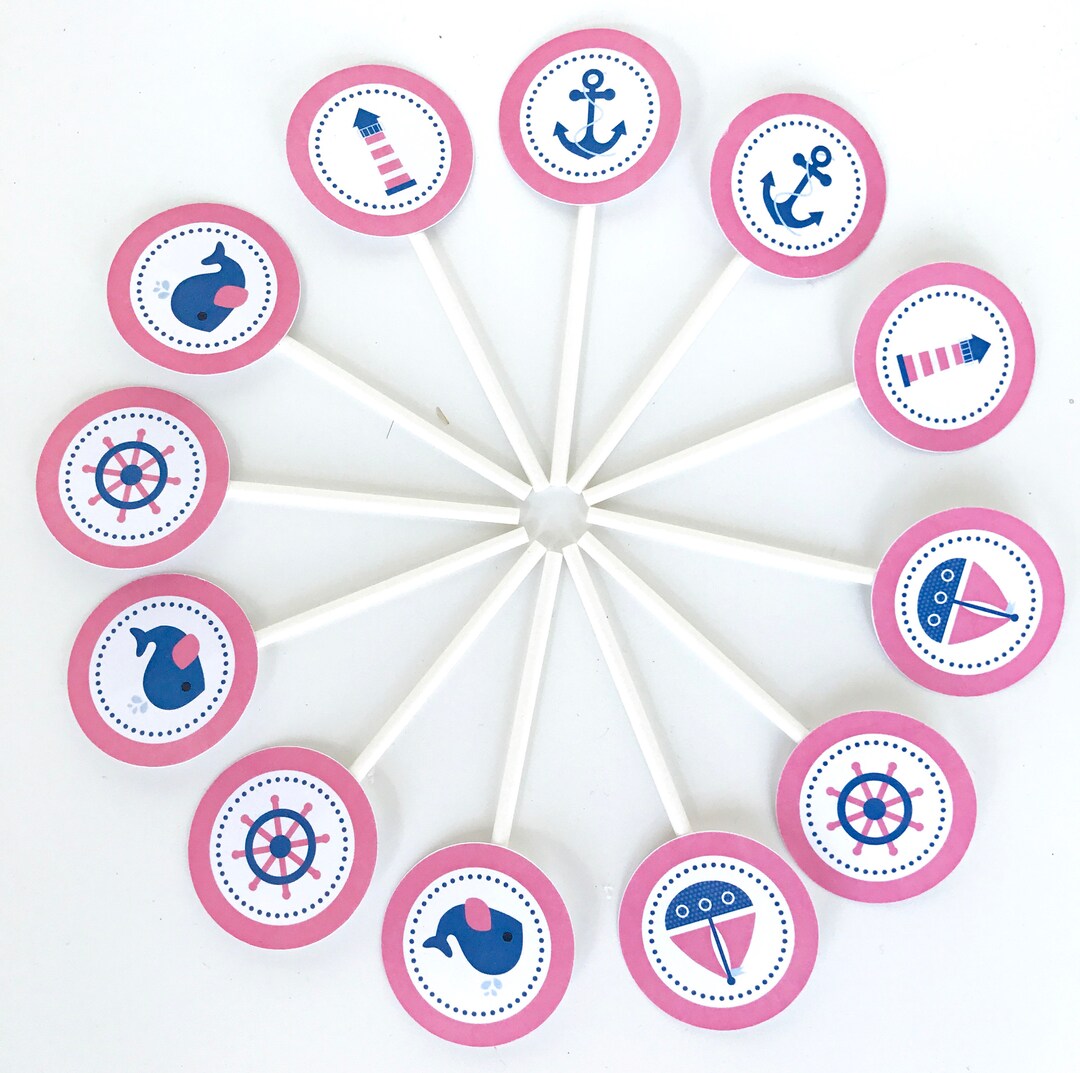 Nautical Girl Cupcake Toppers Girl Nautical Cake Toppers Girl Nautical ...