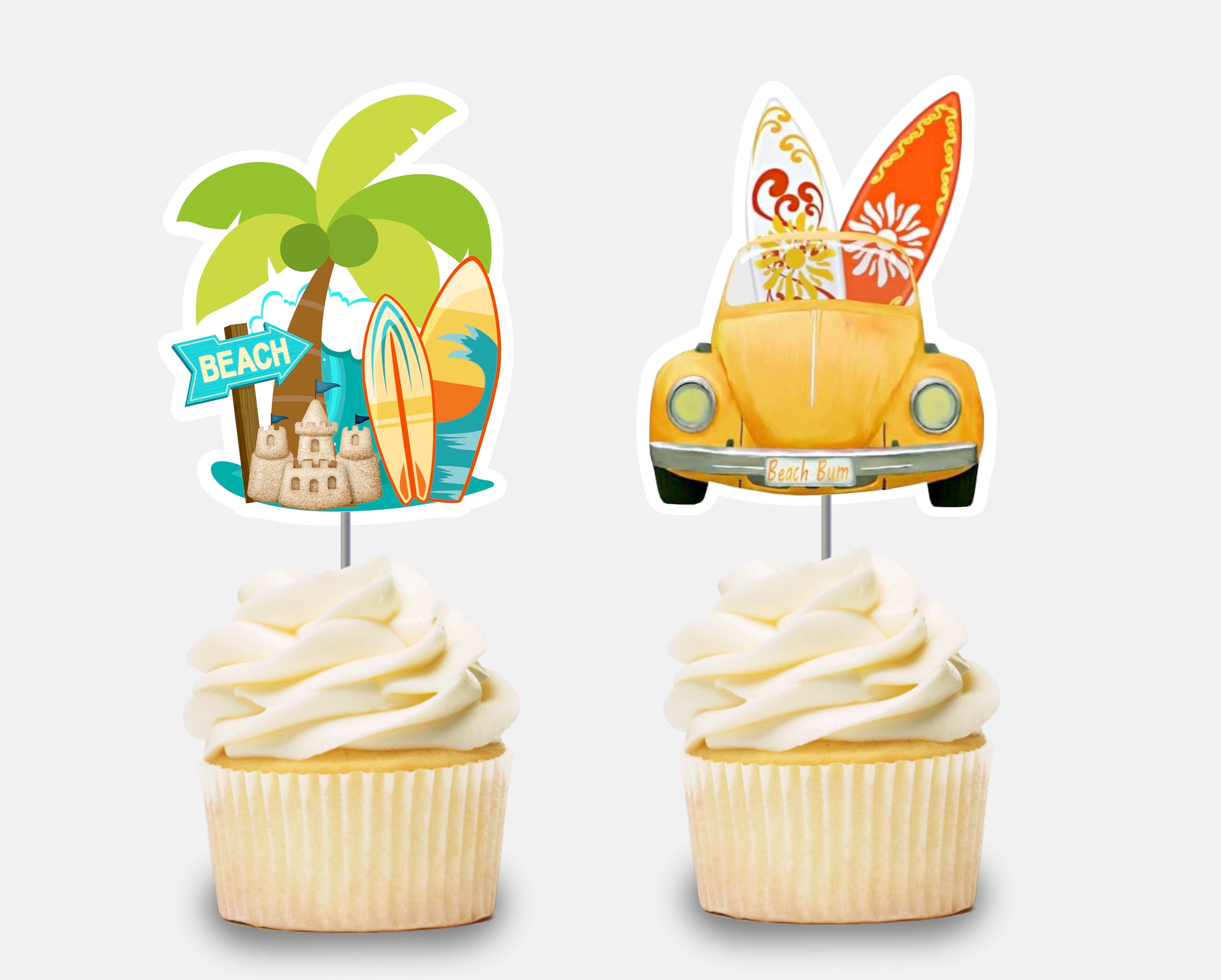 Surf Cupcake Toppers 12 Pcs Surf Cake Picks Surf Birthday | Etsy