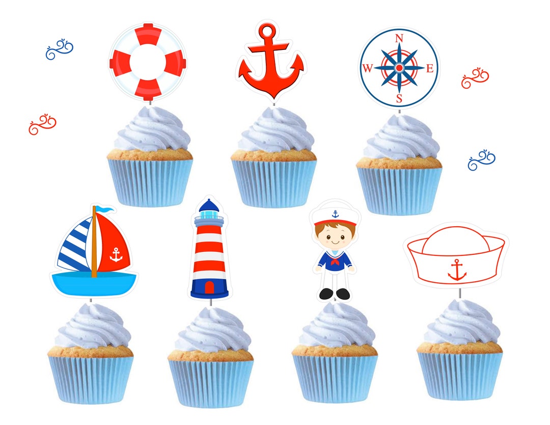 Nautical Cupcake Toppers 12pcs | Nautical Cake Toppers | Sailor Cupcake ...
