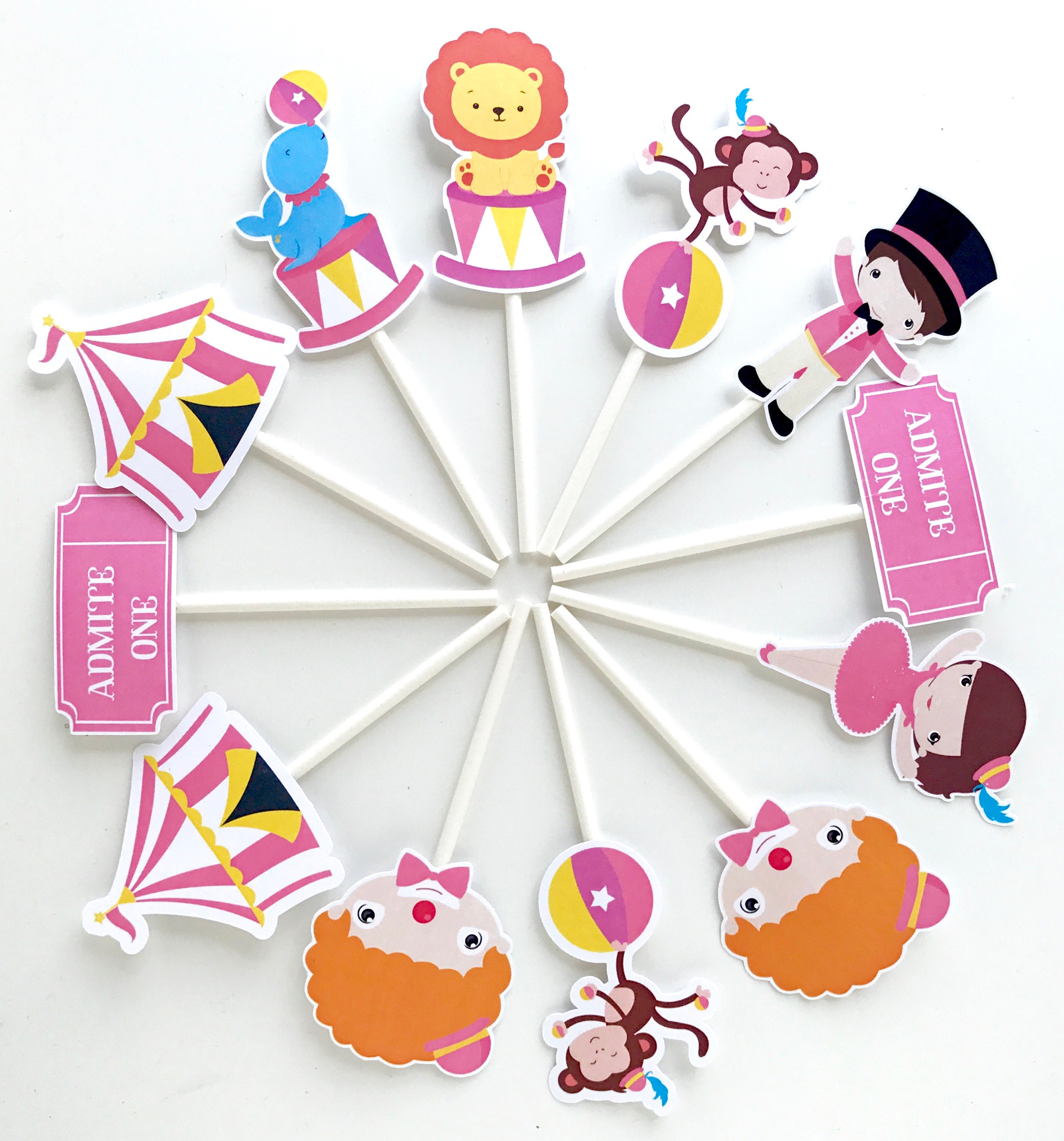 Pink Circus Cupcake Toppers Girl Circus Cake Toppers Girl | Etsy