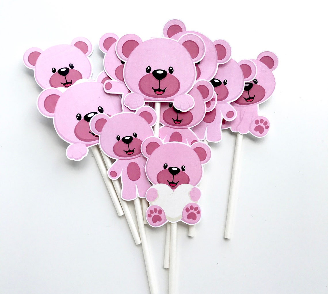 Pink Bear Thank You Tags Girl Bear Party Favors Bear Tags | Etsy