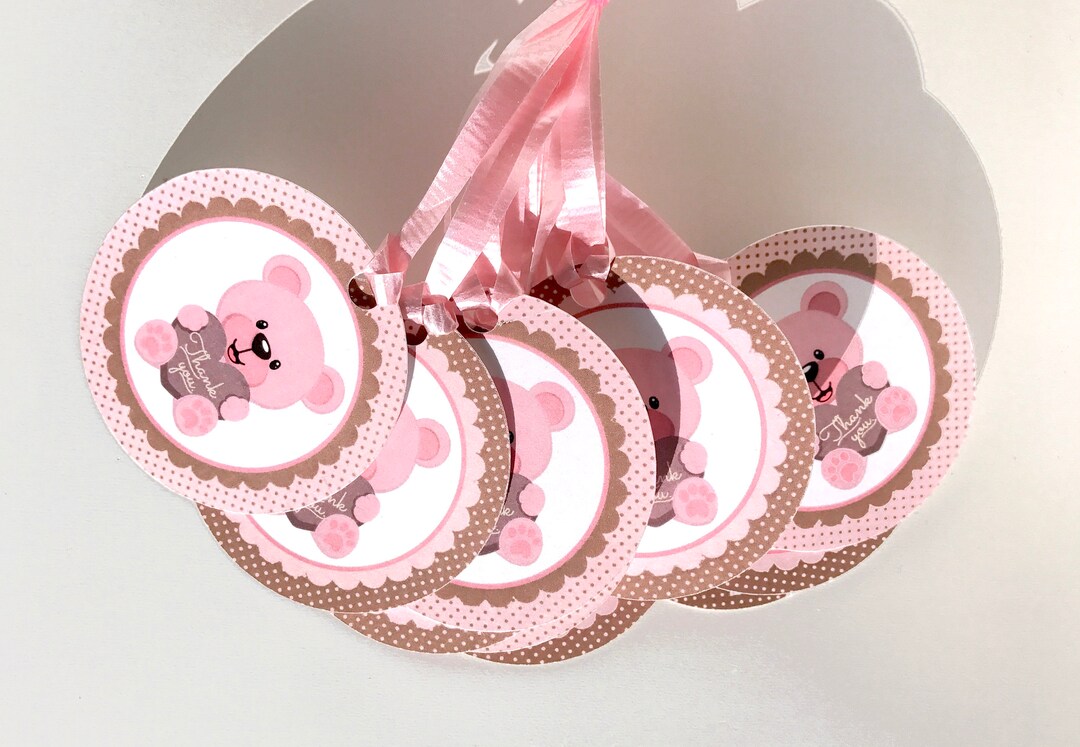 Pink Bear Thank You Tags Girl Bear Party Favors Bear Tags Bear Party ...