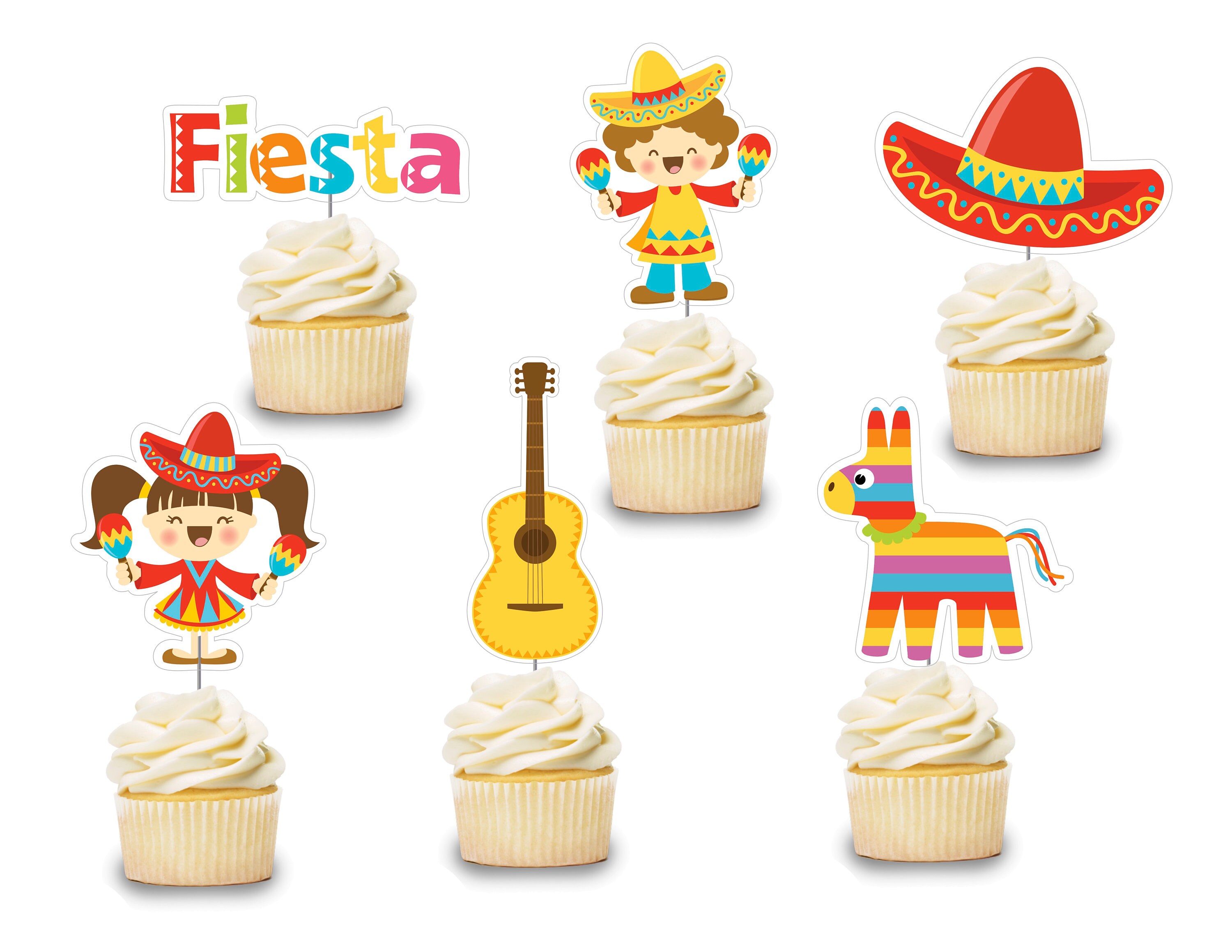 Mexican Party Cupcake Toppers 12 Pcs Fiesta Cake Picks Party | Etsy