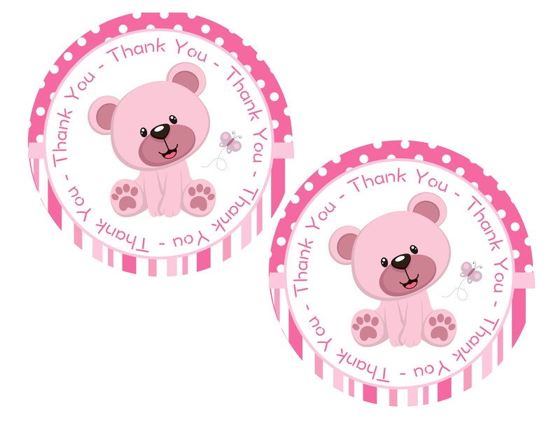 Pink Bear Thank You Tags Girl Bear Party Favors Bear Tags | Etsy