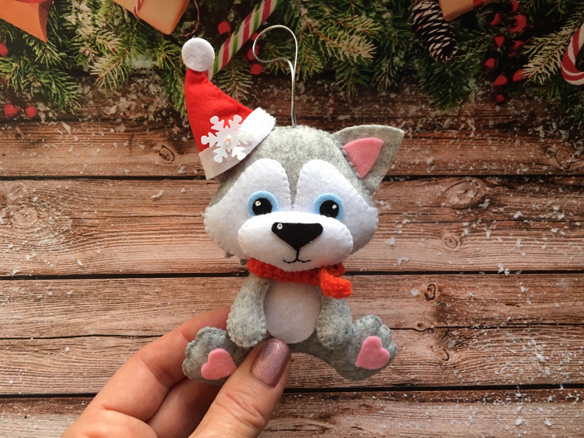 Felt Wolf Ornament-felt Christmas Ornament-gray Wolf - Etsy