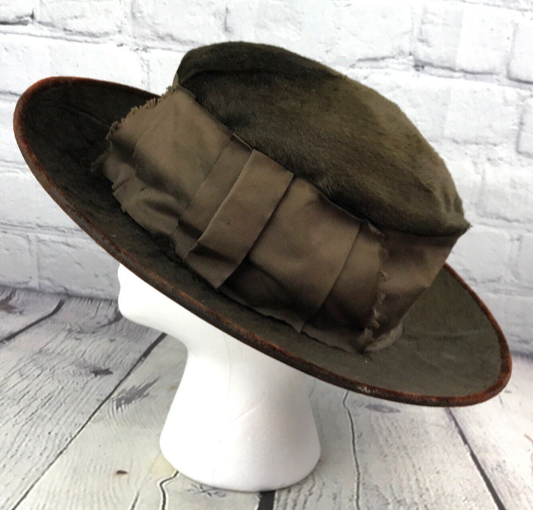 Vtg Wards Sailors Womens Wide Brimmed Hat Brown Fur Ribbon - Etsy