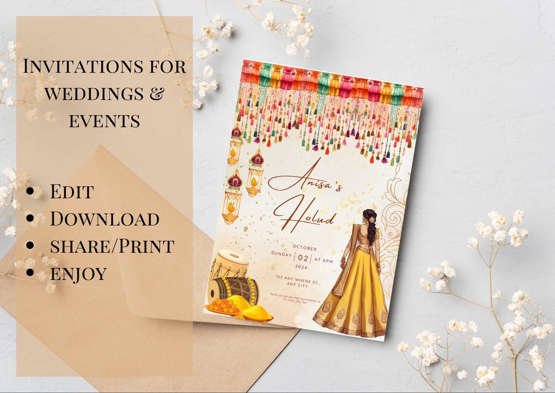 Mehendi Invitations, Haldi Invitation, Digital Invites, Dholki ...