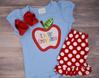 Girls Back to School Apple Outfit Set With Matching Bow and - Etsy
