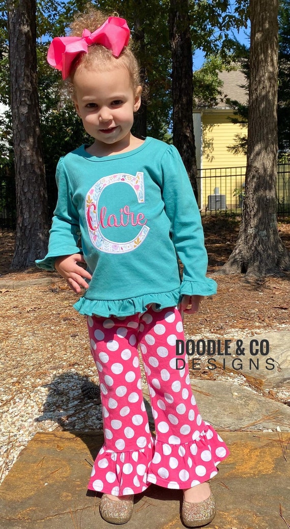 Applique Alphabet Letter Pant Set Girl Personalized Floral - Etsy