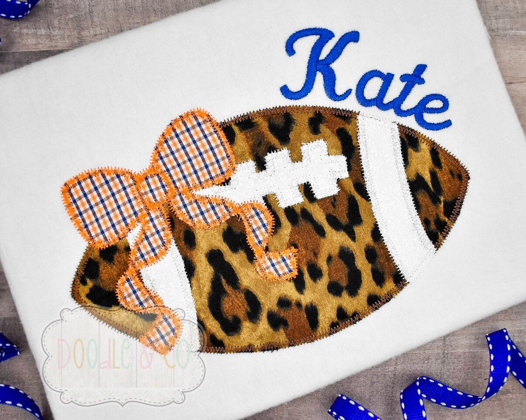 Personalized Girl Football Shirt, Leopard Print, Bow Applique - Etsy