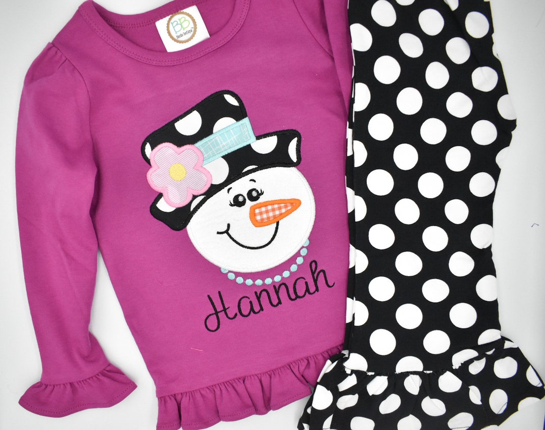 Personalized Snowman Applique Pant Set, Winter Outfit - Etsy
