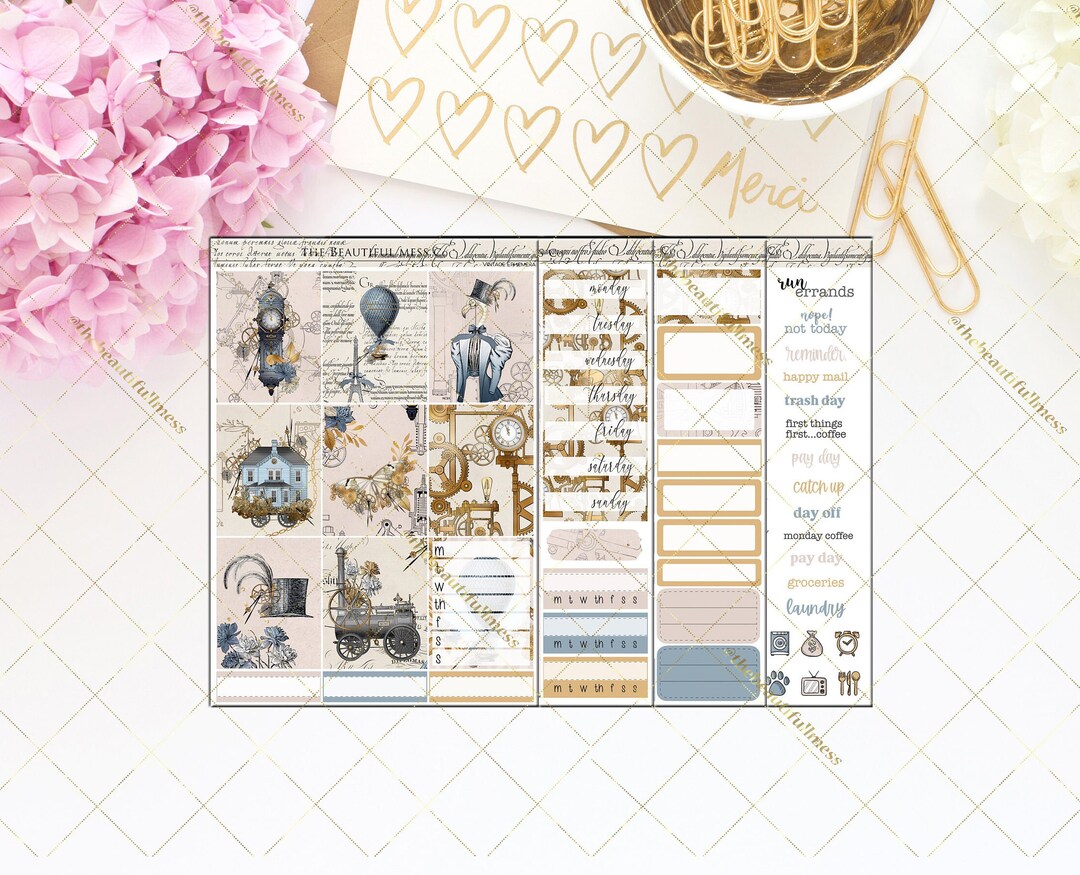 Vintage Industry Planner Stickers / Vertical Weekly Stickers / White ...